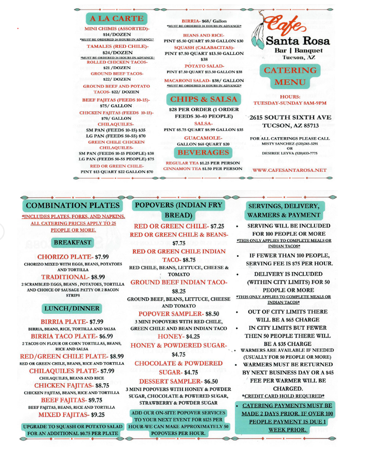 Caterings | Café Santa Rosa Bar & Banquet